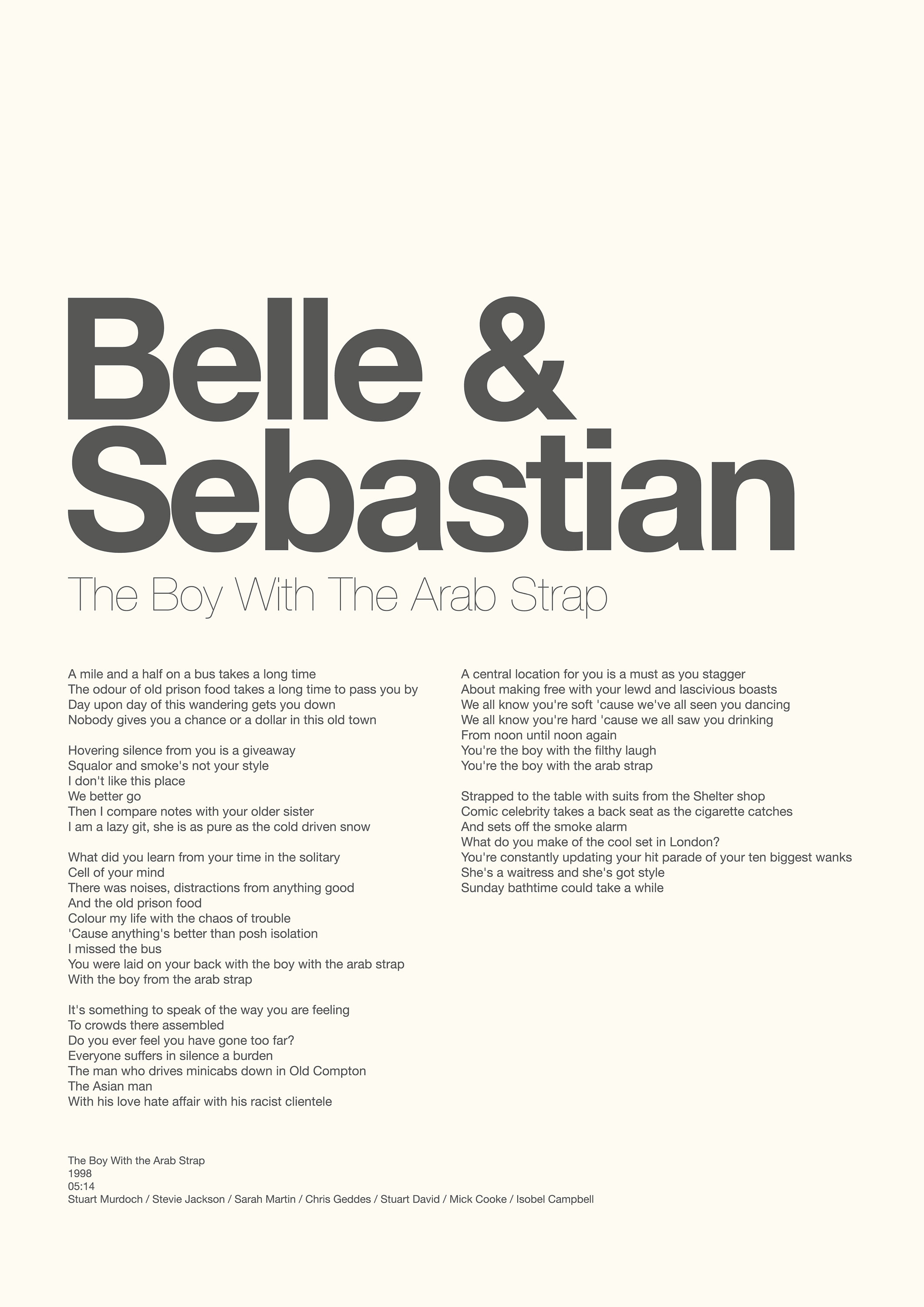 Belle And Sebastian Poster- The Boy With The Arab Strap Poster Designed ...