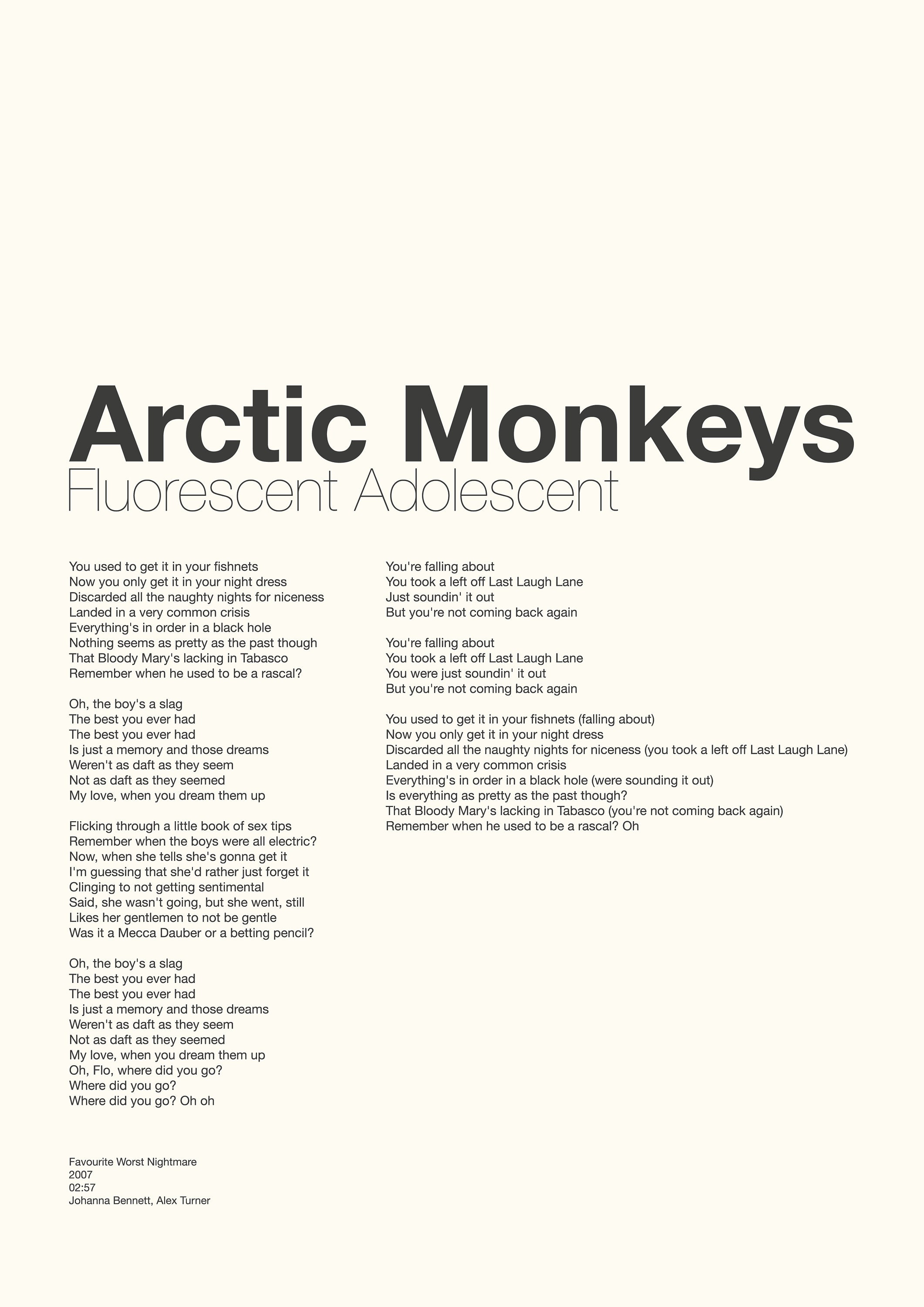 Arctic Monkeys Fluorescent Adolescent Lyrics