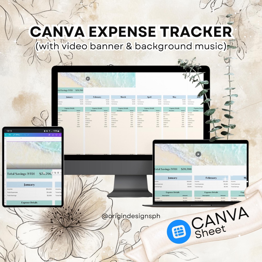 Canva Sheet Expense Tracker Template Income Spreadsheet Savings Monthly ...