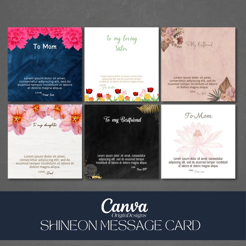 Shineon Message Card Templates-canva Templates-editable Templates ...
