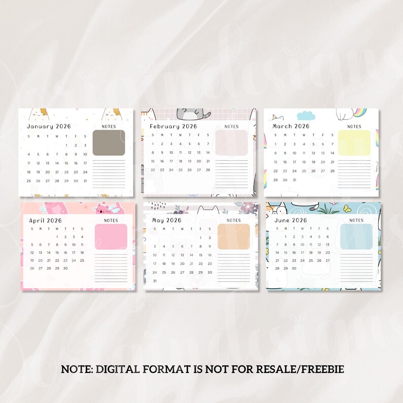 2026 Calendar Cat Theme Design Printable Calendar Landscape Monthly ...