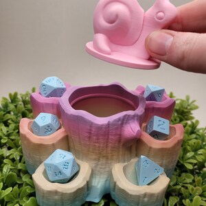 3D Printed Snail Dice Holder Stand Pastel Rainbow Tree TTRPG Accessory ...