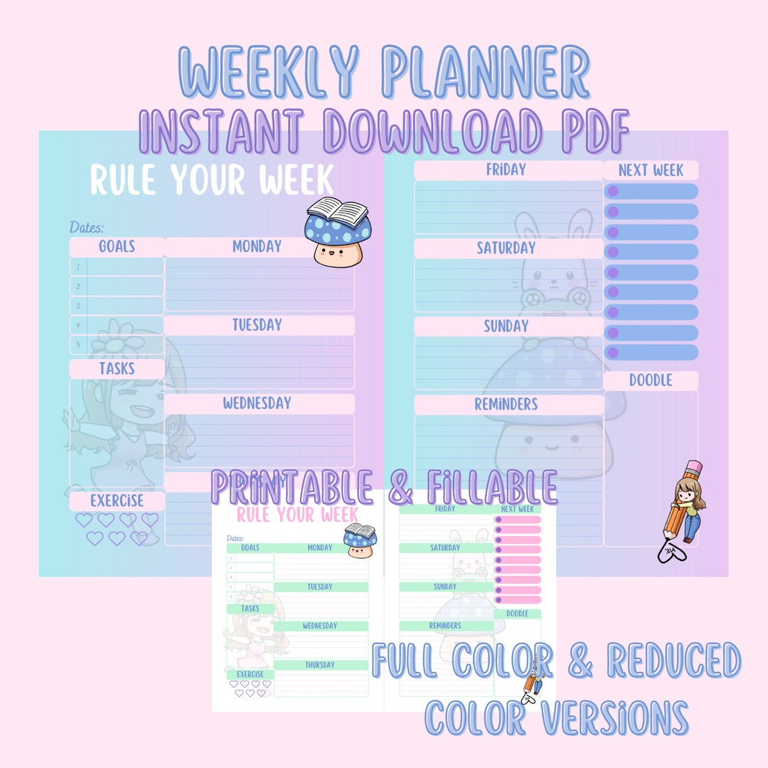 Kawaii Weekly Planner – Printable Pastel Organizer (digital Download ...