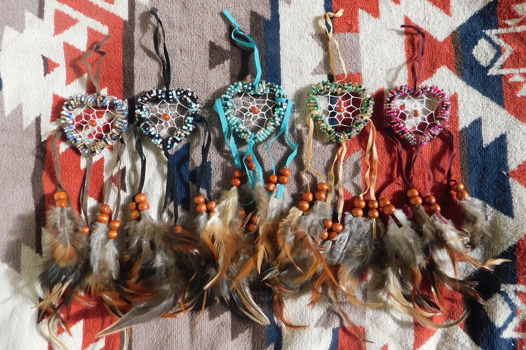 Native American Heart Beaded Dreamcatchers | Hand Beaded | Handmade ...