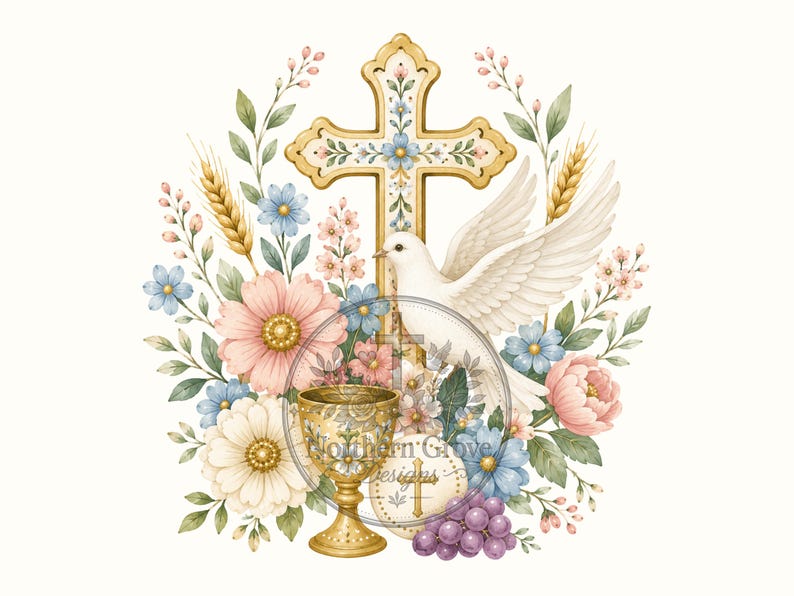 Folk Art First Holy Communion Girl Clipart Set, Catholic (digital ...