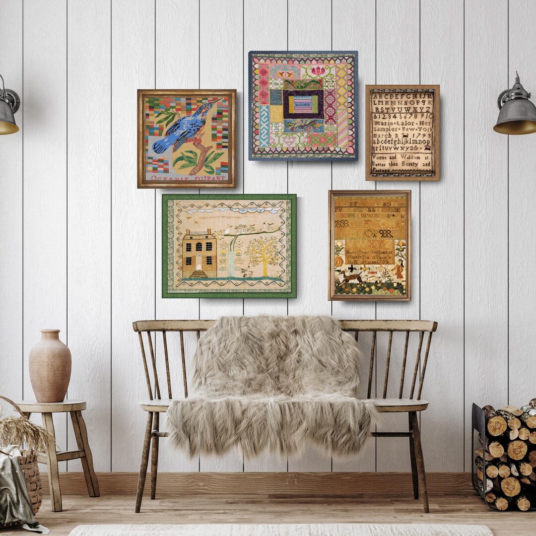 Antique Sampler Art Prints Digital Bundle - Embroidery Sampler ...