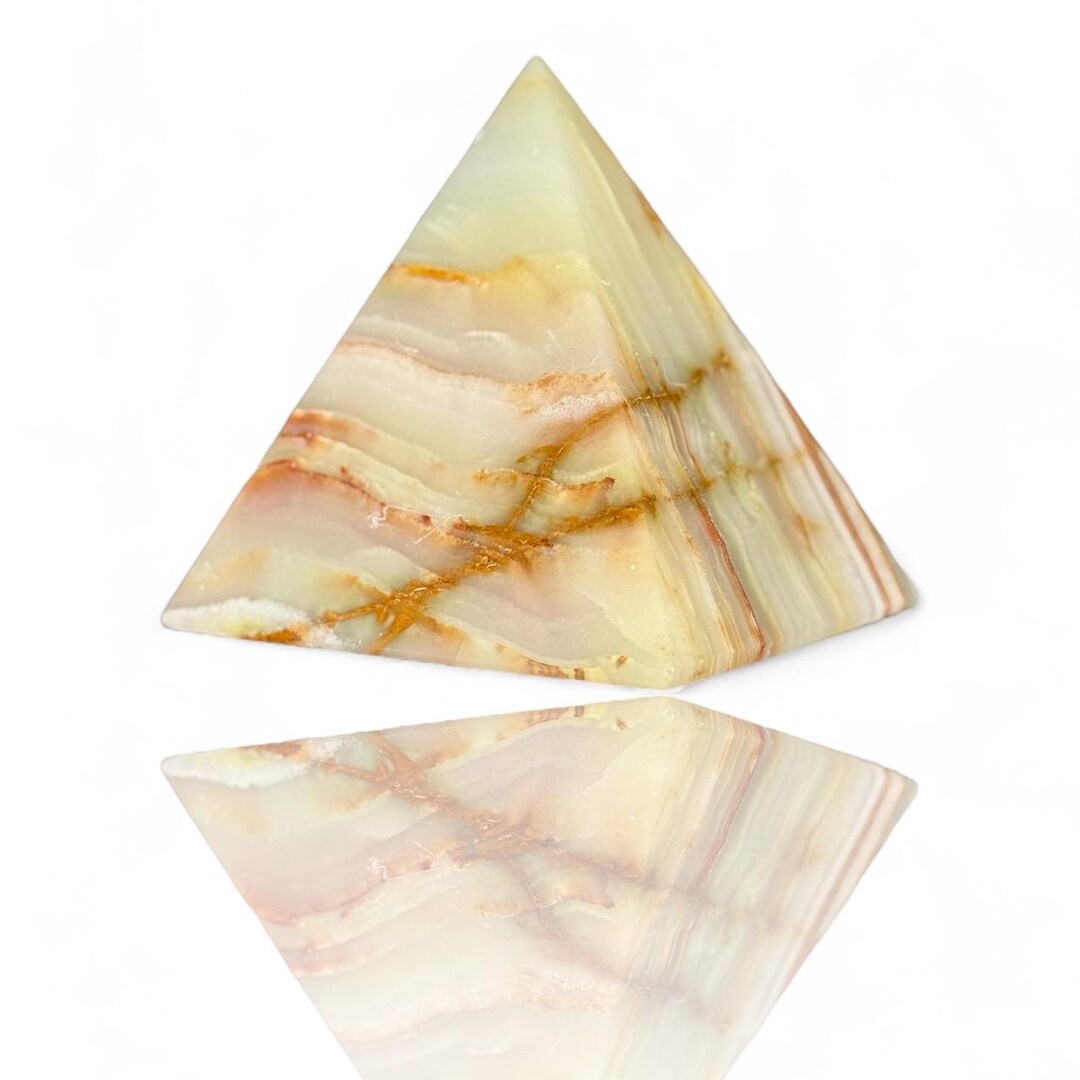 A Natural Mexican Green Yellow Onyx Banded Calcite 5” Pyramid Crystal ...