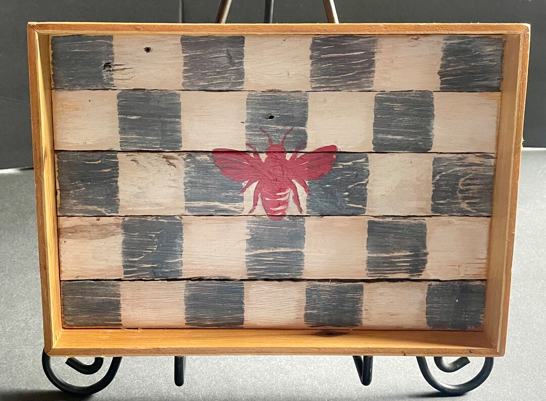Rustic 11x7.5 Hand Made & Hand Painted Checkered Bee Tray Made From 130 ...