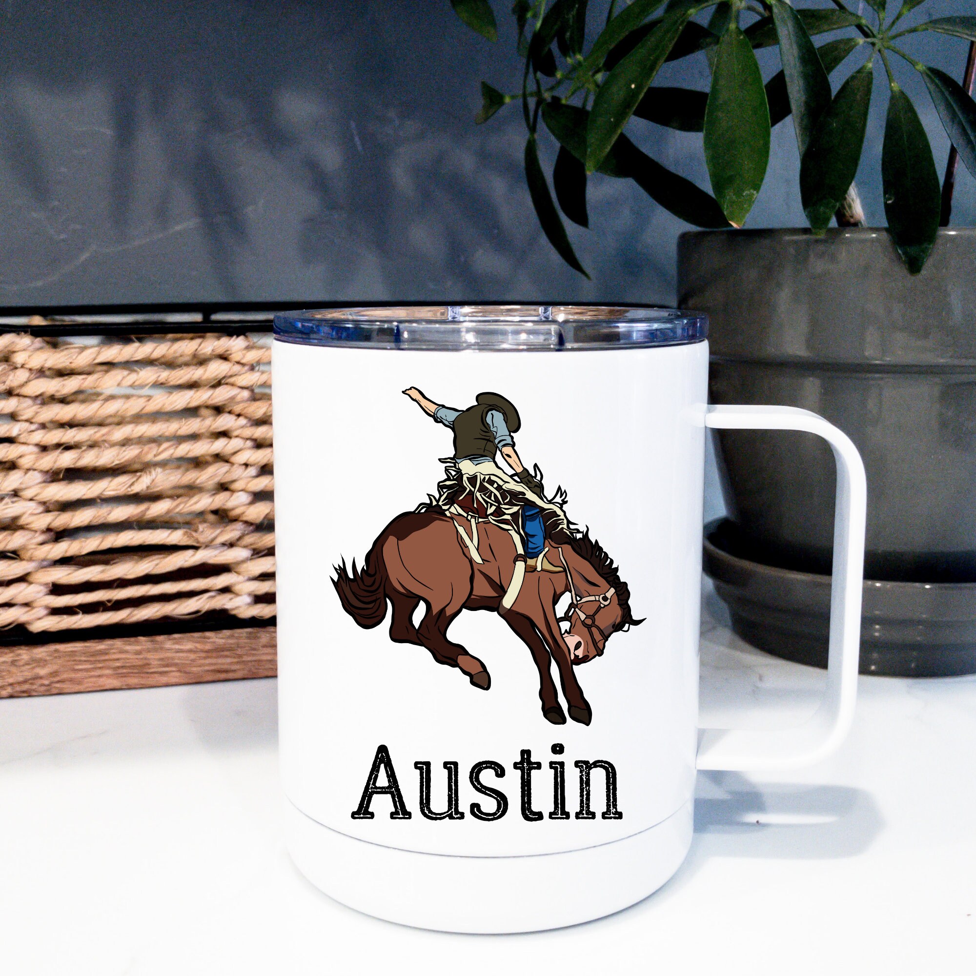 Rodeo Cowboy Mug With Name / Insulated Cup With Lid / Personalized Gift ...