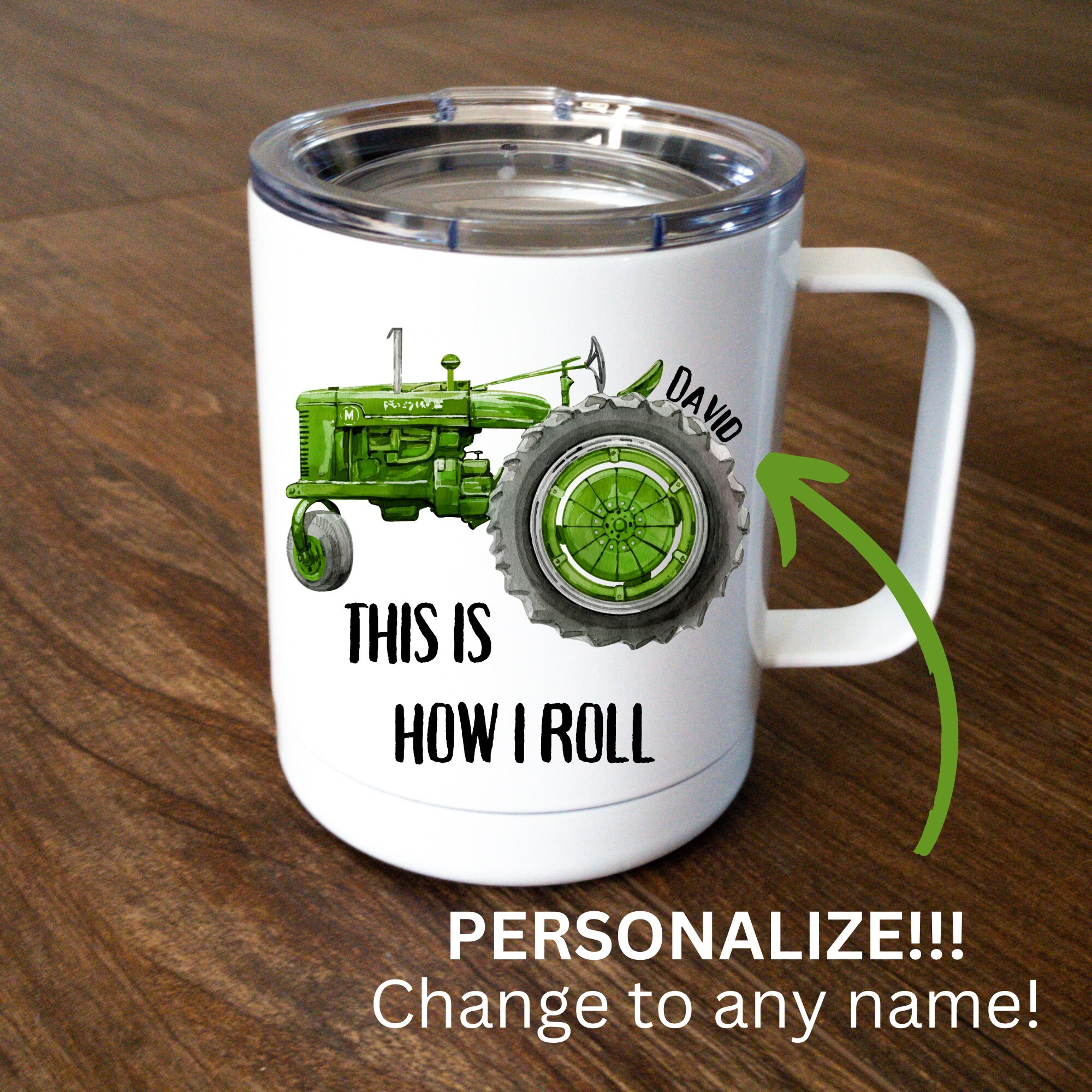 Personalized Green Tractor Coffee Mug: Insulated Farmer Gift - Etsy