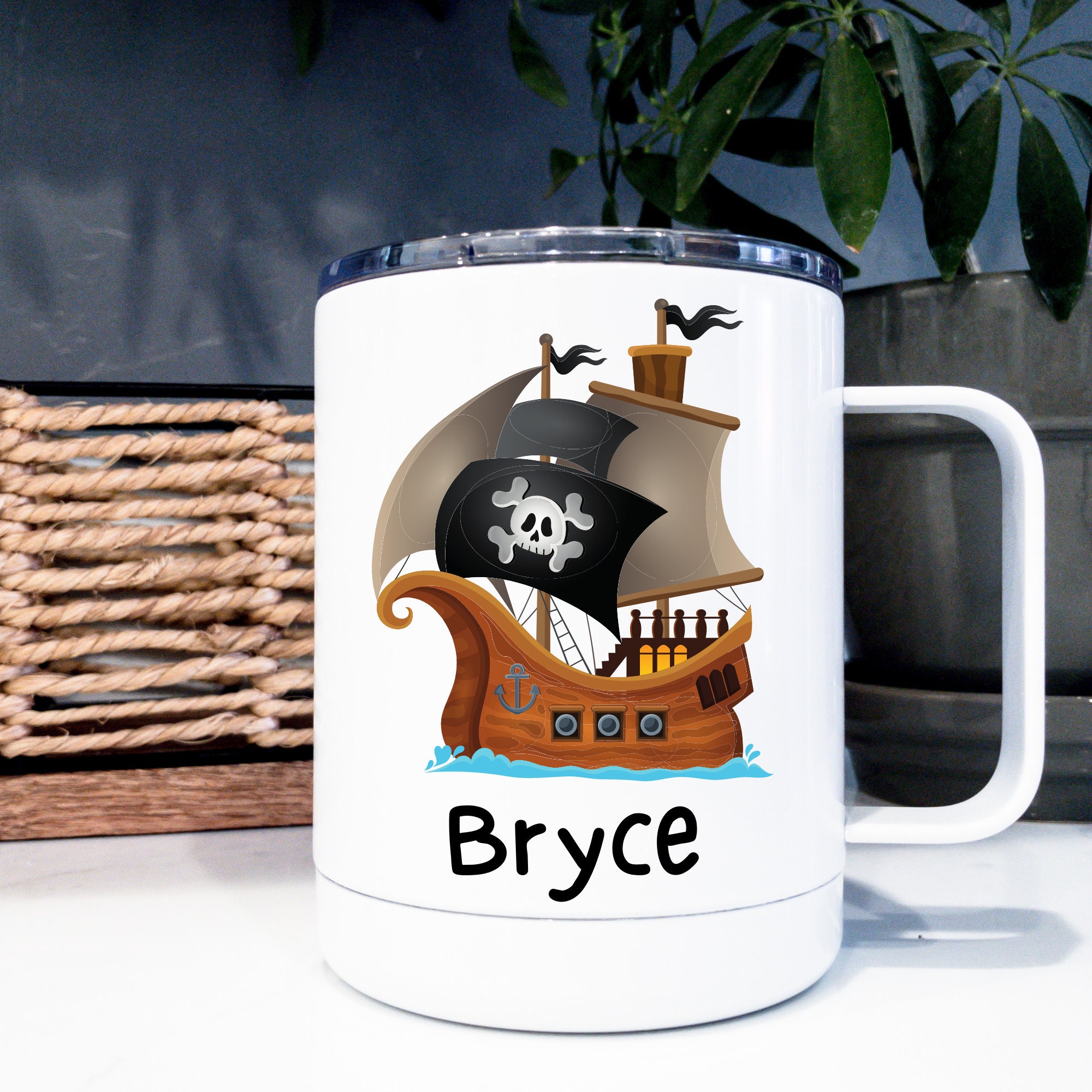 Personalized Pirate Ship Mug: Insulated Stainless Steel Cup With Lid - Etsy