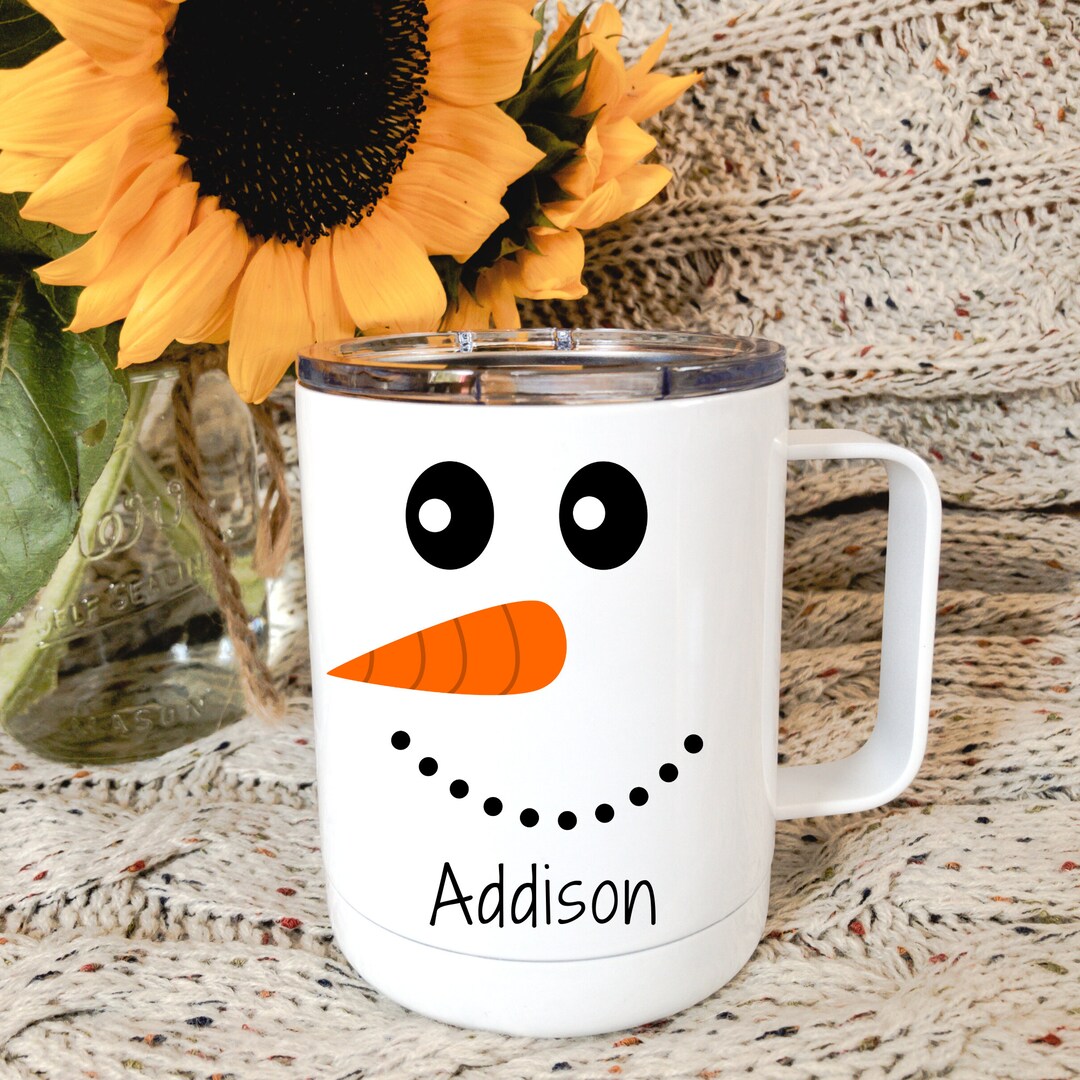 Snowman With Carrot Nose Mug, Personalized With Name, Insulated With ...