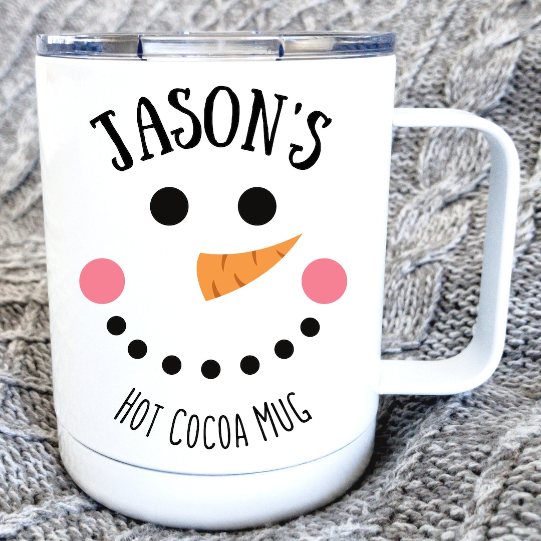 Snowman Hot Cocoa Mug / Insulated With Lid / PERSONALIZED Mug for Hot ...