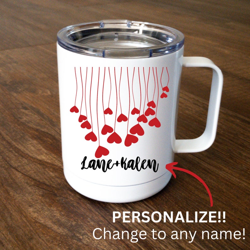 Red Heart Mug Personalized With Names /insulated Cup With Lid ...