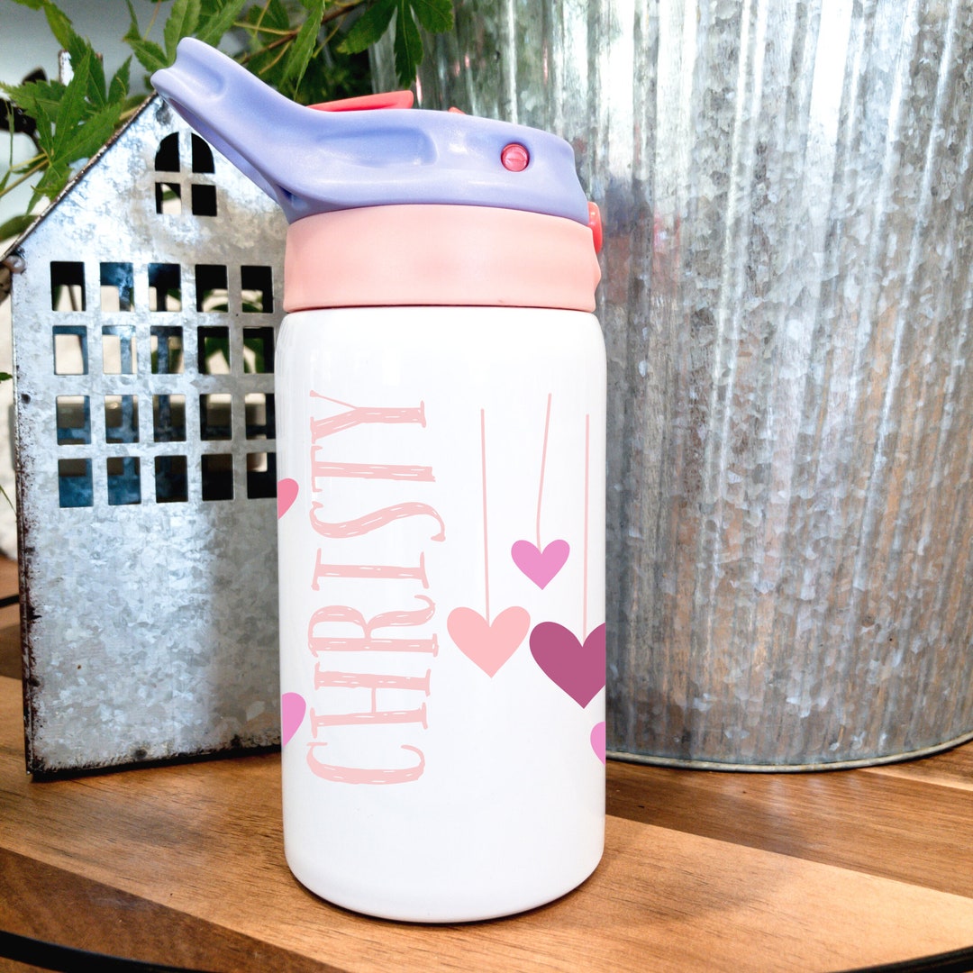 Pink Hearts Kid's Cup / Insulated With Lid and Straw / Shades of Pink ...
