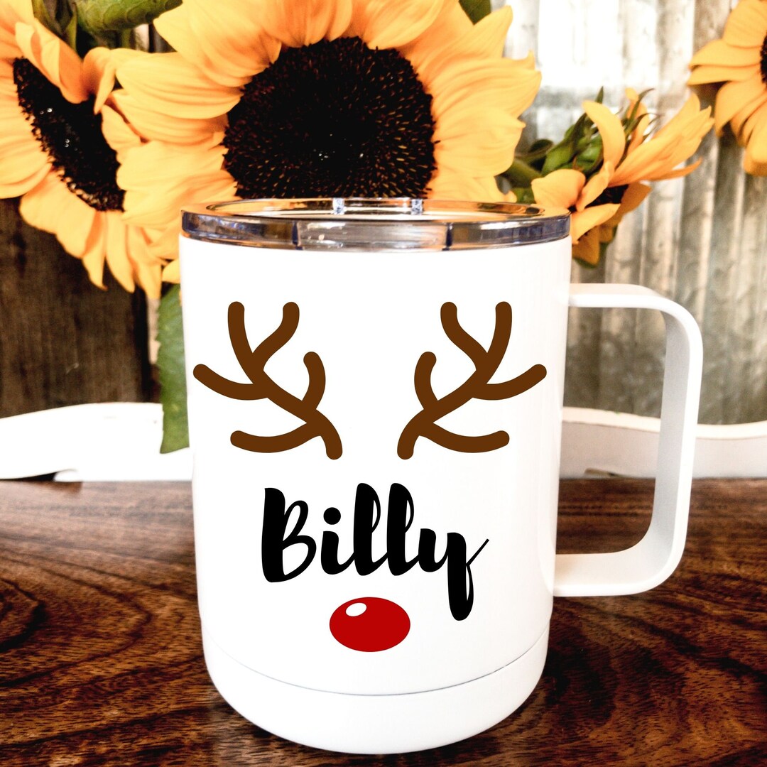 Personalized Christmas Reindeer Mug: Insulated Stainless Steel With Lid ...