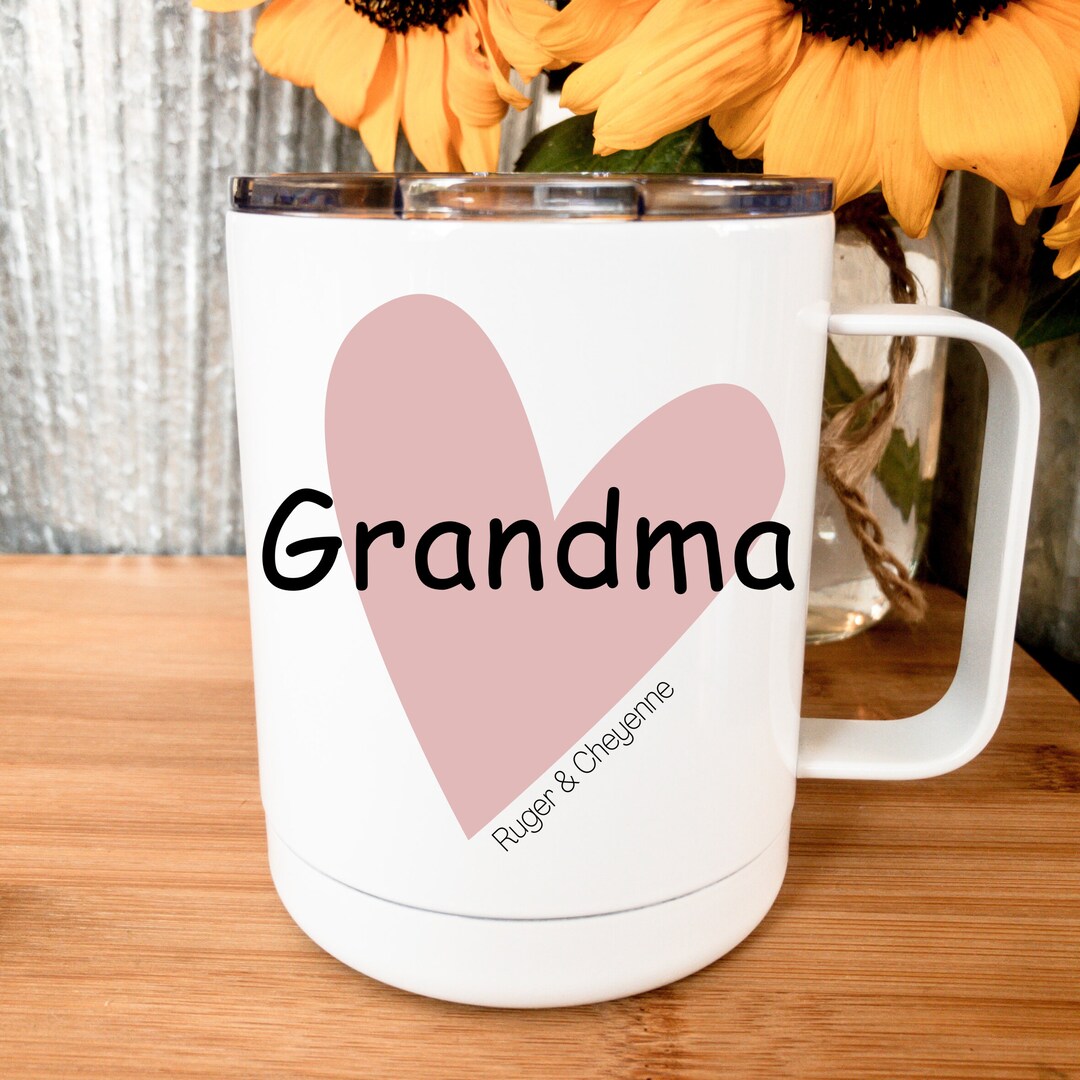 Grandma Heart Coffee Mug PERSONALIZED With Grandkid's Names / Insulated ...