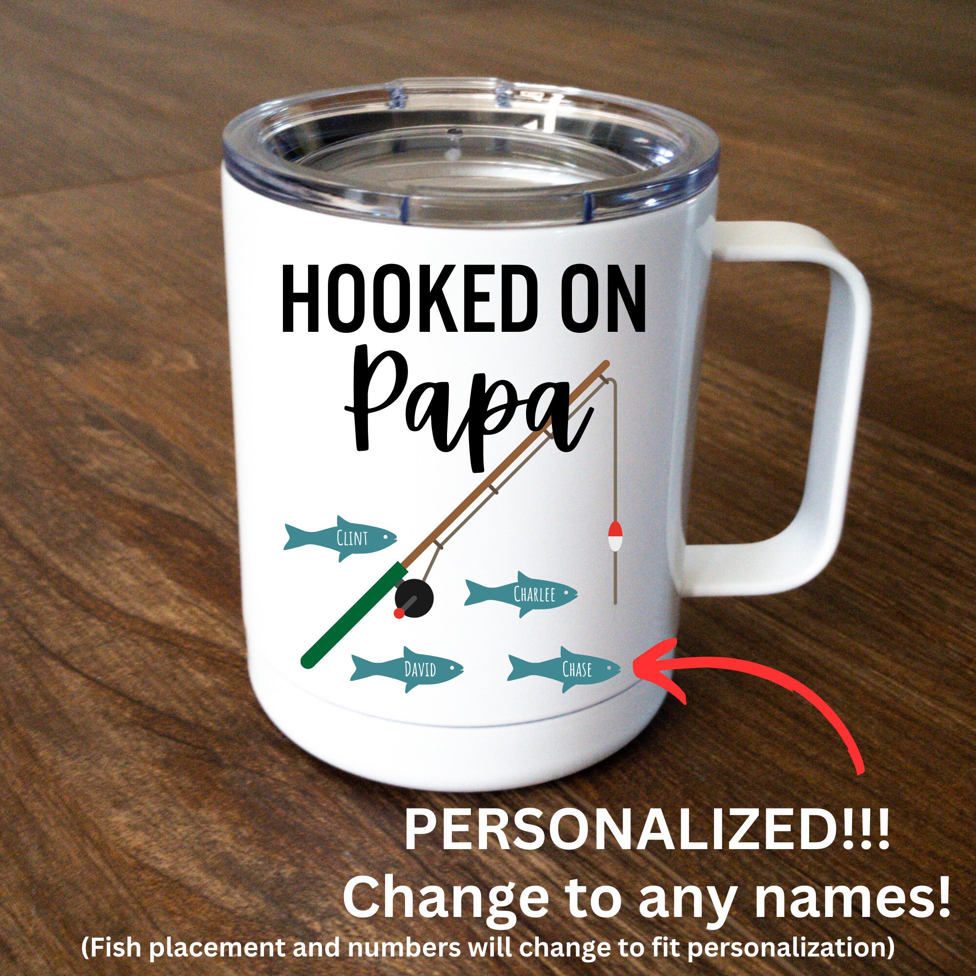 Hooked on Papa Coffee Mug With Names / Insulated With Lid / - Etsy
