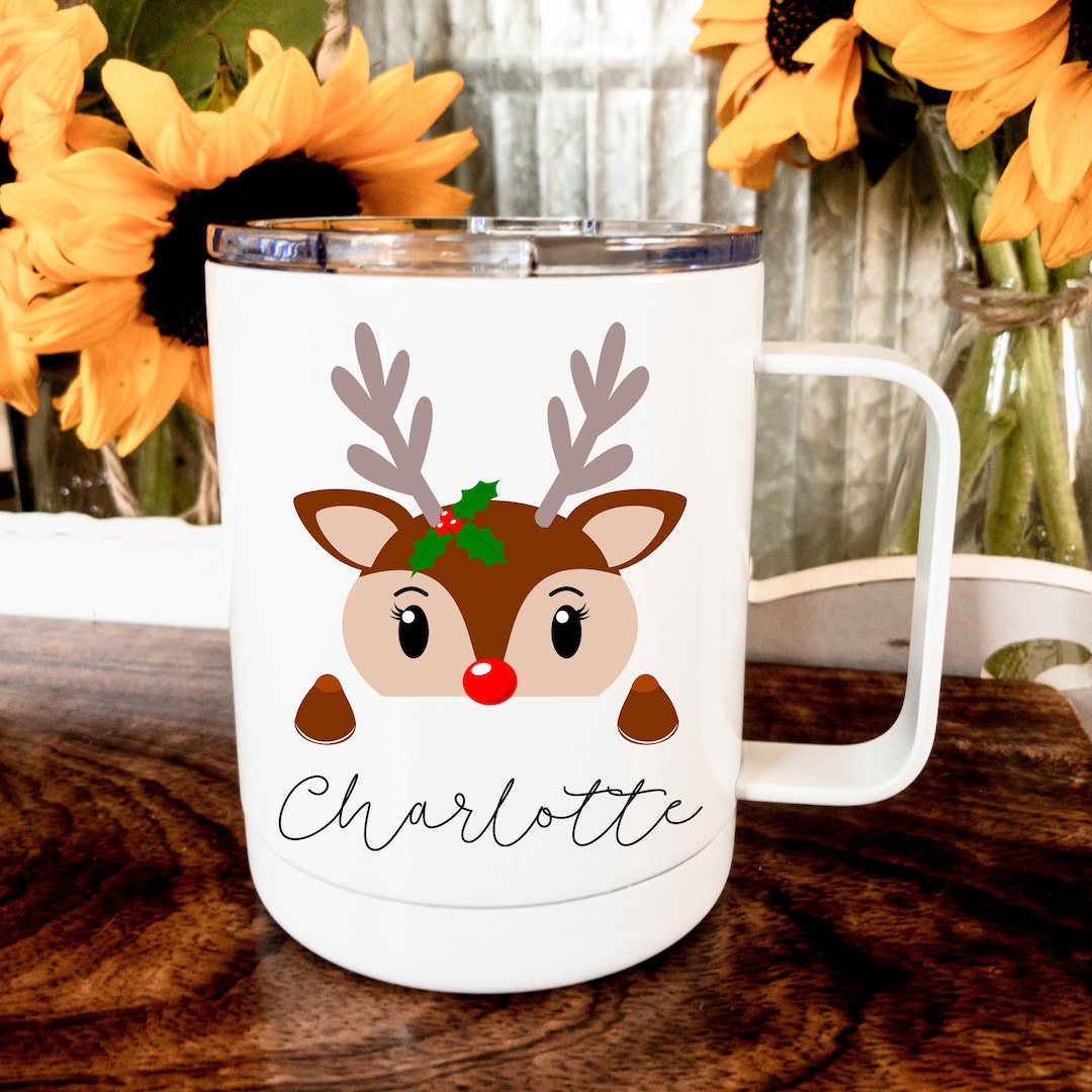 CHRISTMAS Reindeer Mug, Personalized With Name, Insulated With Lid ...