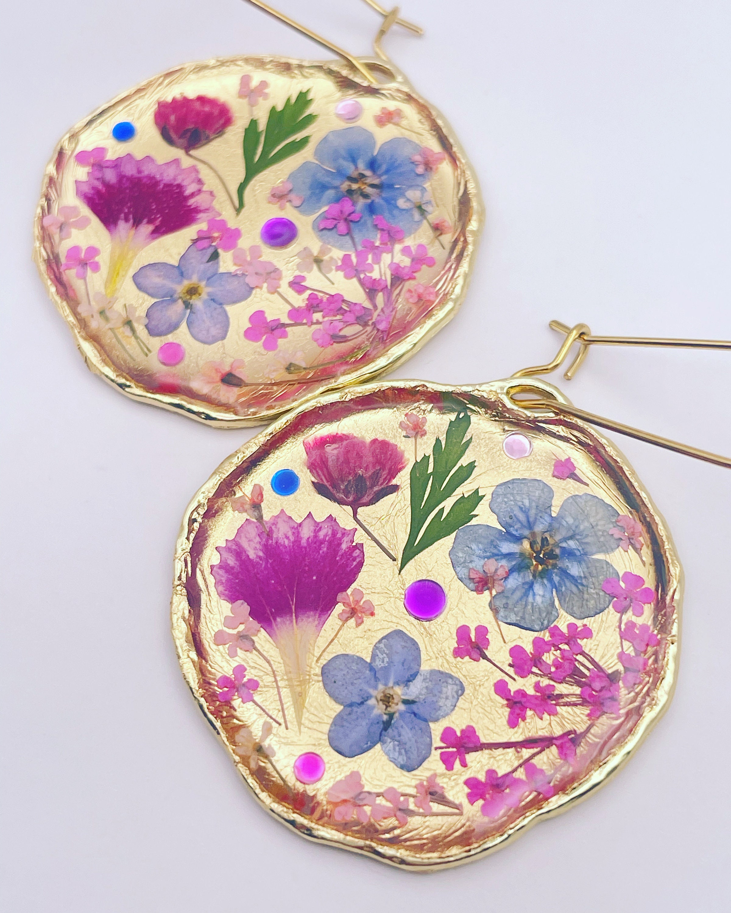 Hand-made Real Flowers Drop Earrings gold Leaf Background - Etsy