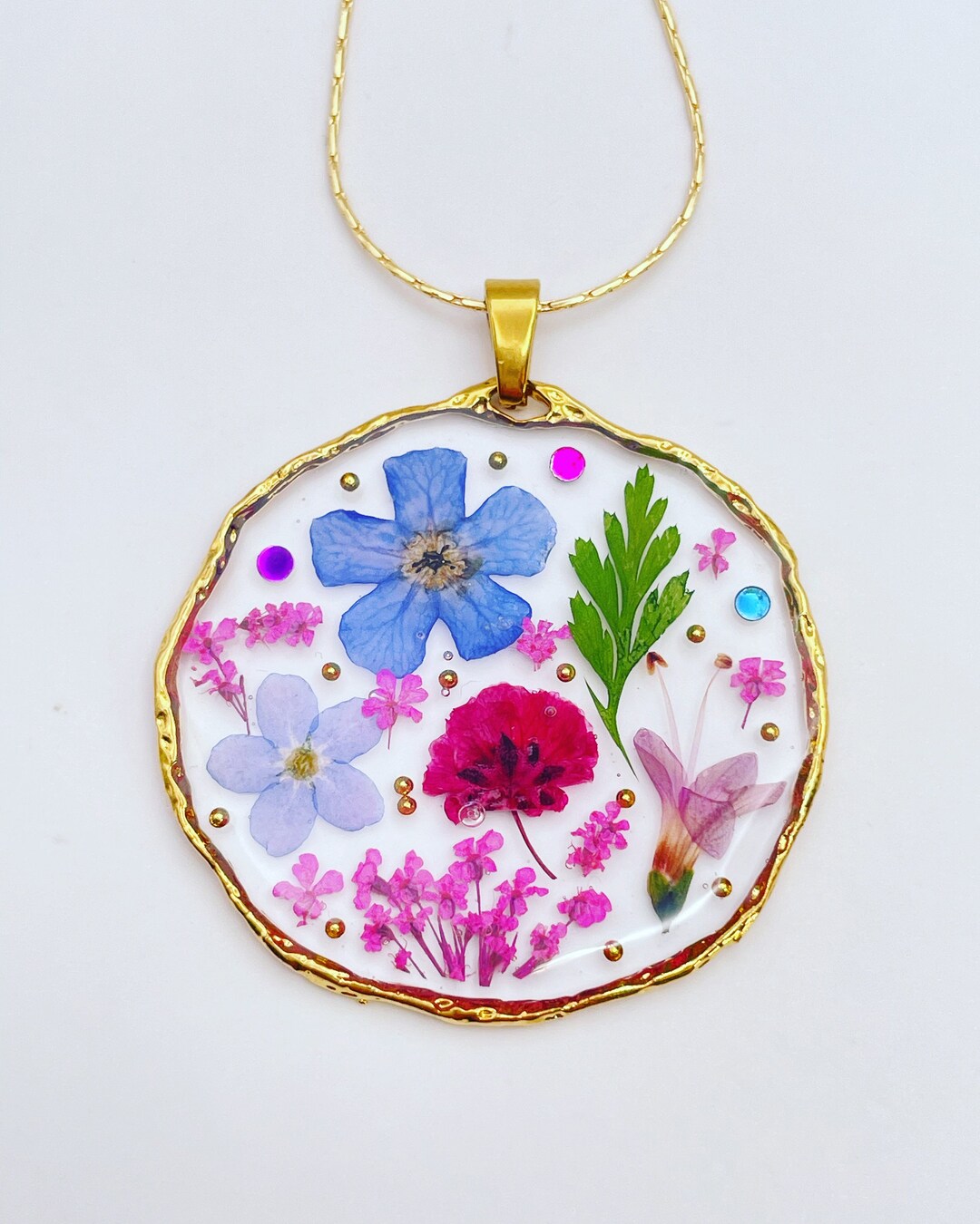 Real Flowers Forget-me-not Blue Pink Pendant Necklace medium - Etsy