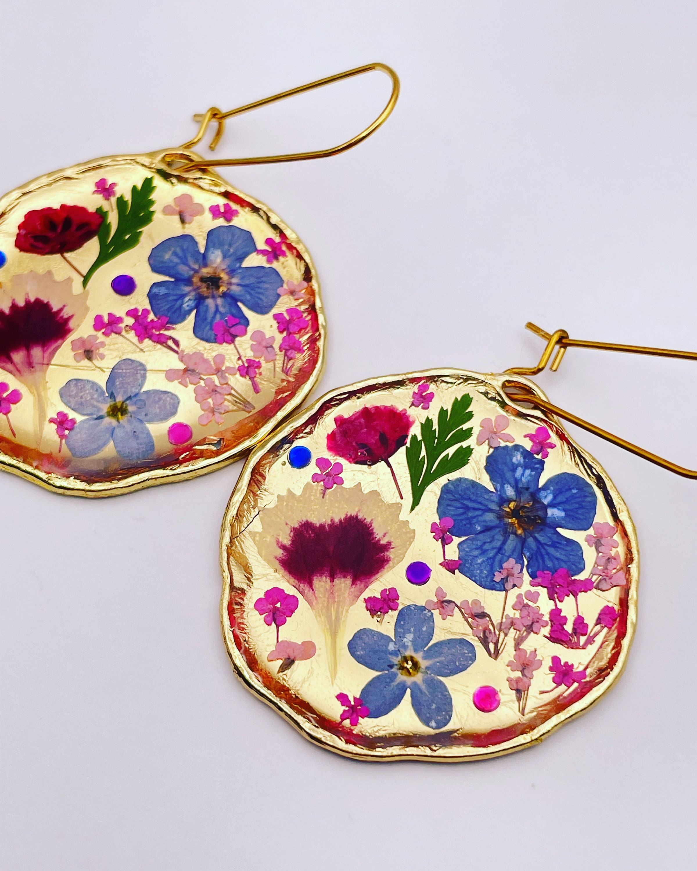 Hand-made Real Flowers Drop Earrings gold Leaf Background - Etsy
