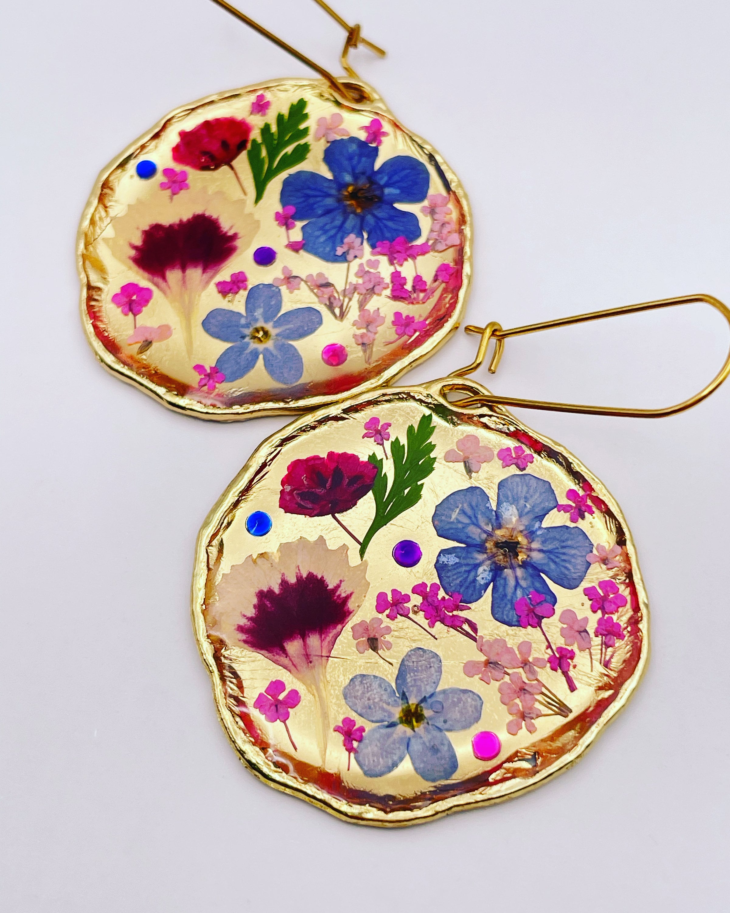Hand-made Real Flowers Drop Earrings gold Leaf Background - Etsy