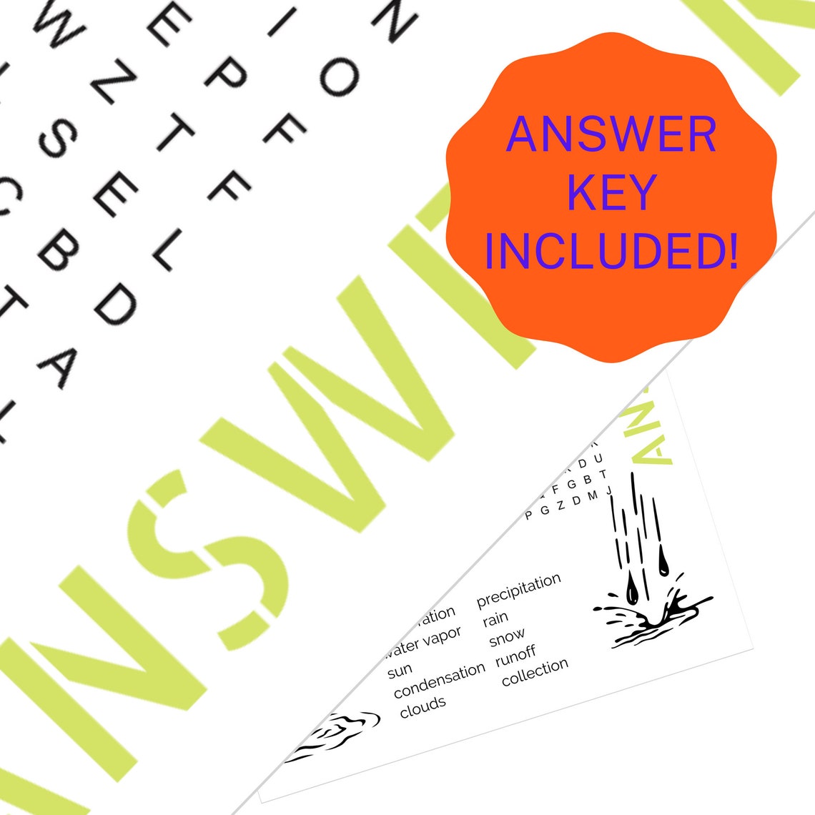 Water Cycle Word Search Printable 8 5x11 Inch Etsy