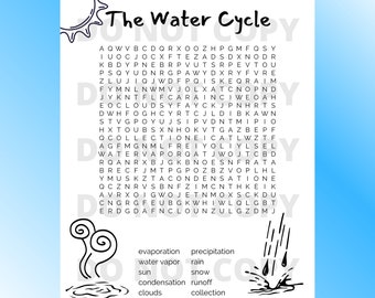 Water Cycle Word Search Printable 8.5x11 inch Toys Learning & School ...