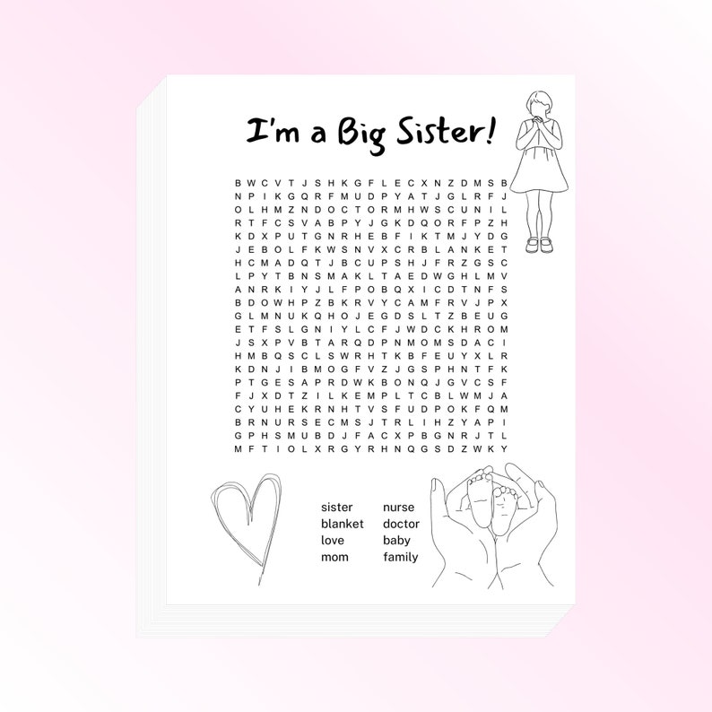 Im a Big Sister Word Search Printable 8.5x11 Inch - Etsy
