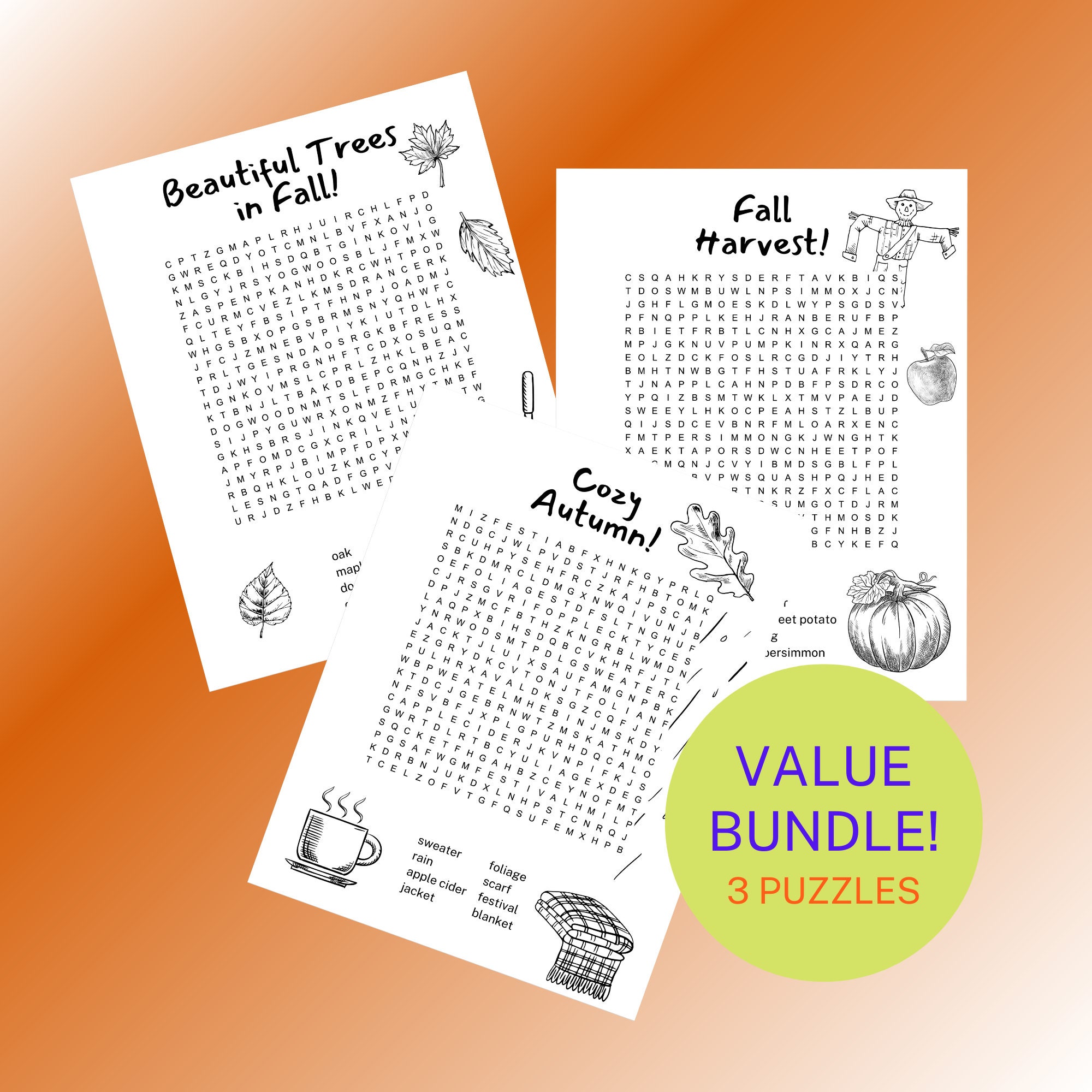 Fall Word Search Bundle Printable Value Pack of 3 Puzzles - Etsy