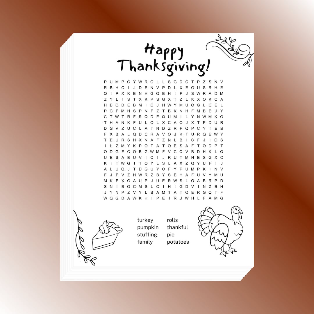 Happy Thanksgiving Word Search Printable 8.5x11 Inch - Etsy