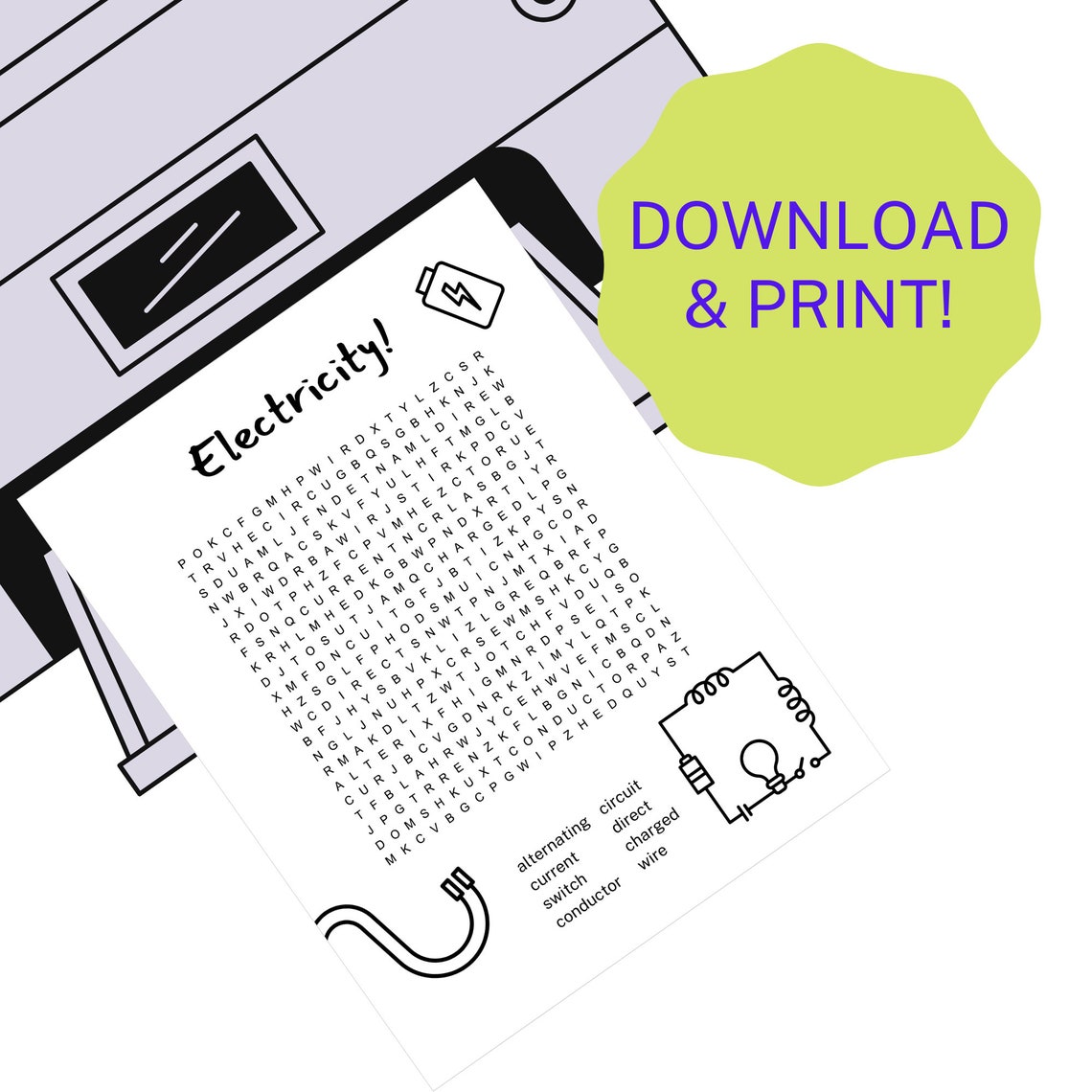 Electricity Word Search Printable 8.5x11 Inch - Etsy