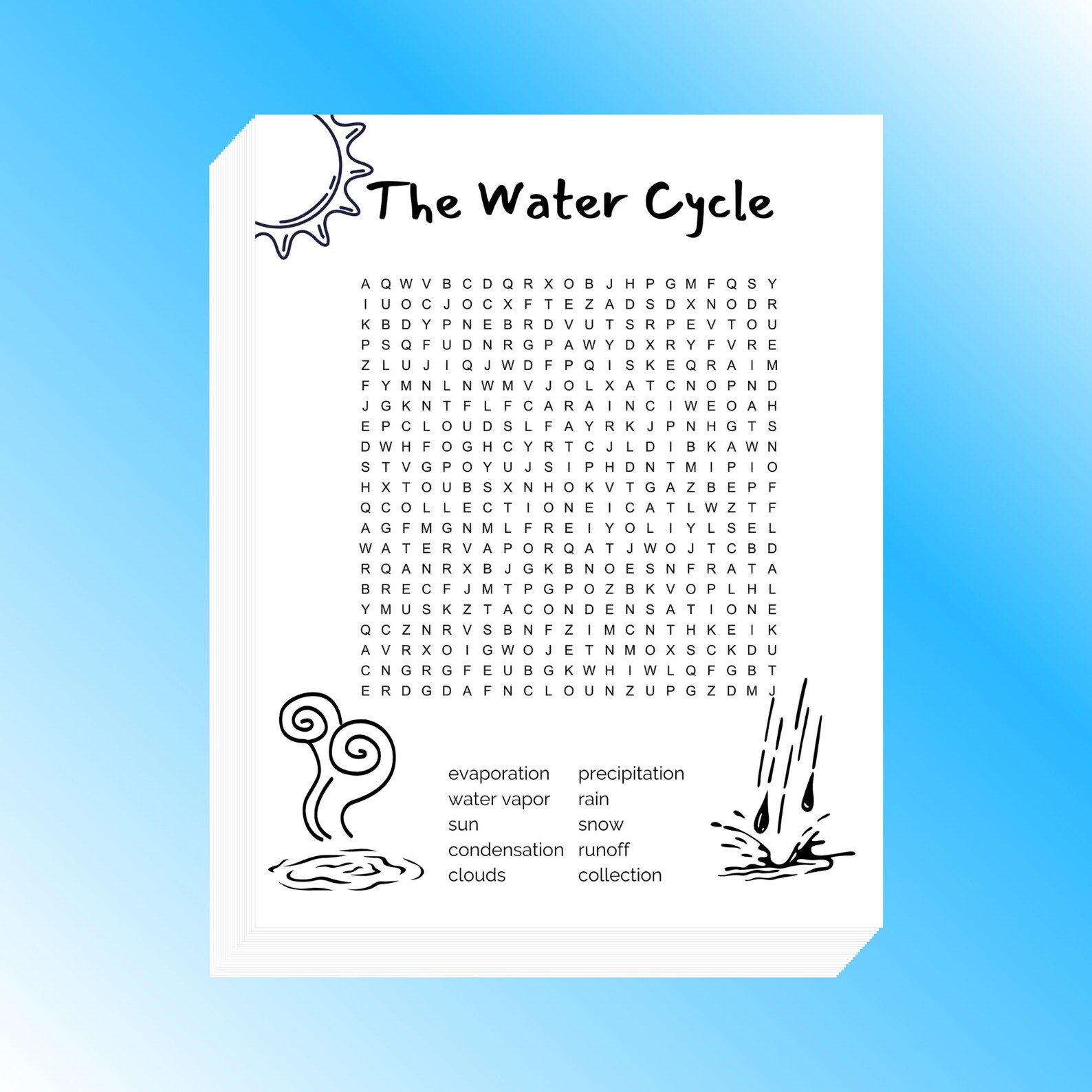 Water Cycle Word Search Printable 8 5x11 Inch Etsy