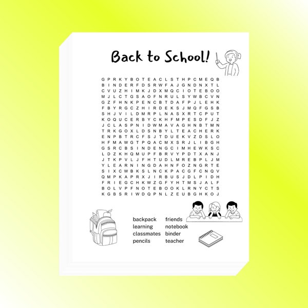 Back to School Word Search - Etsy