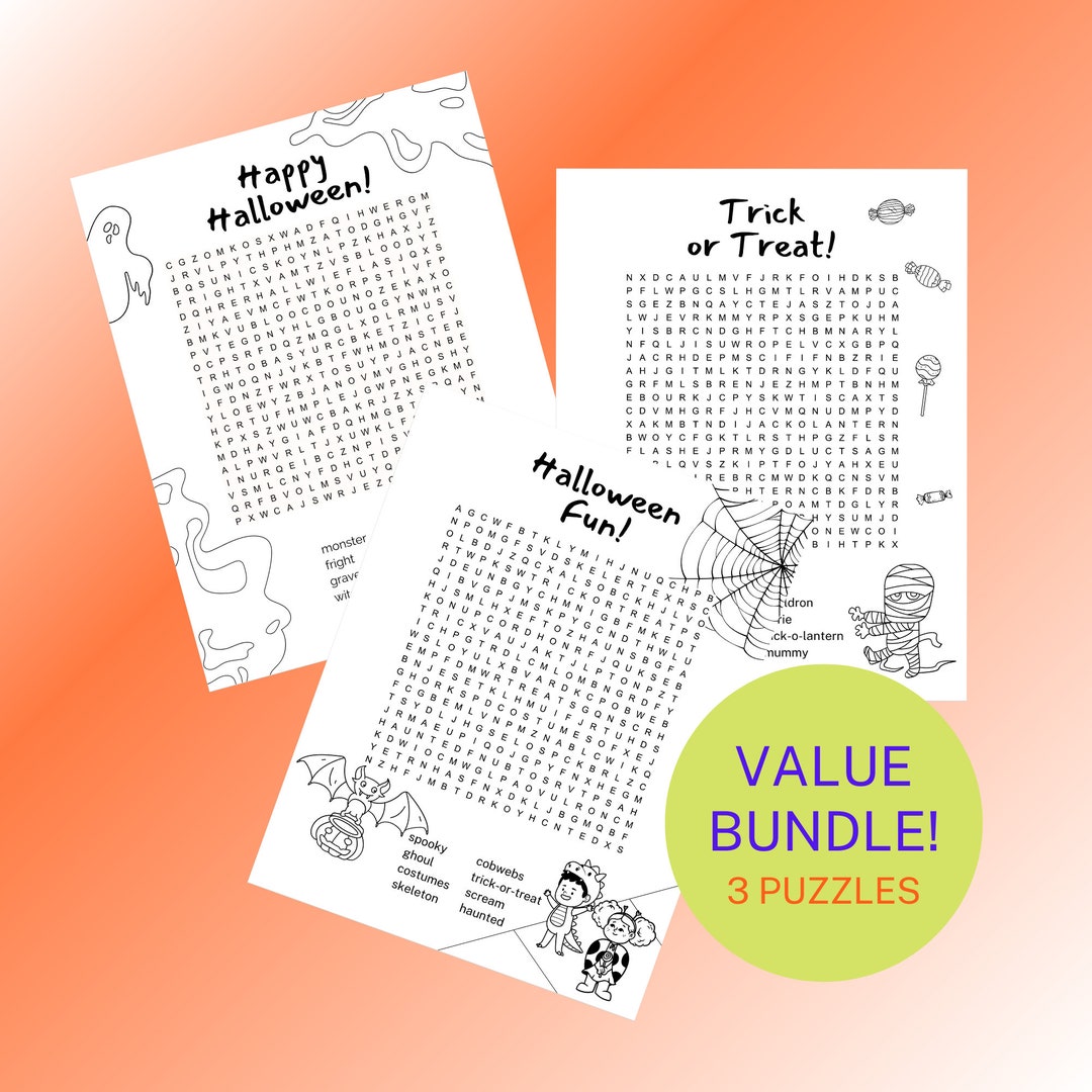 Halloween Word Search Bundle Printable Value Pack of 3 - Etsy
