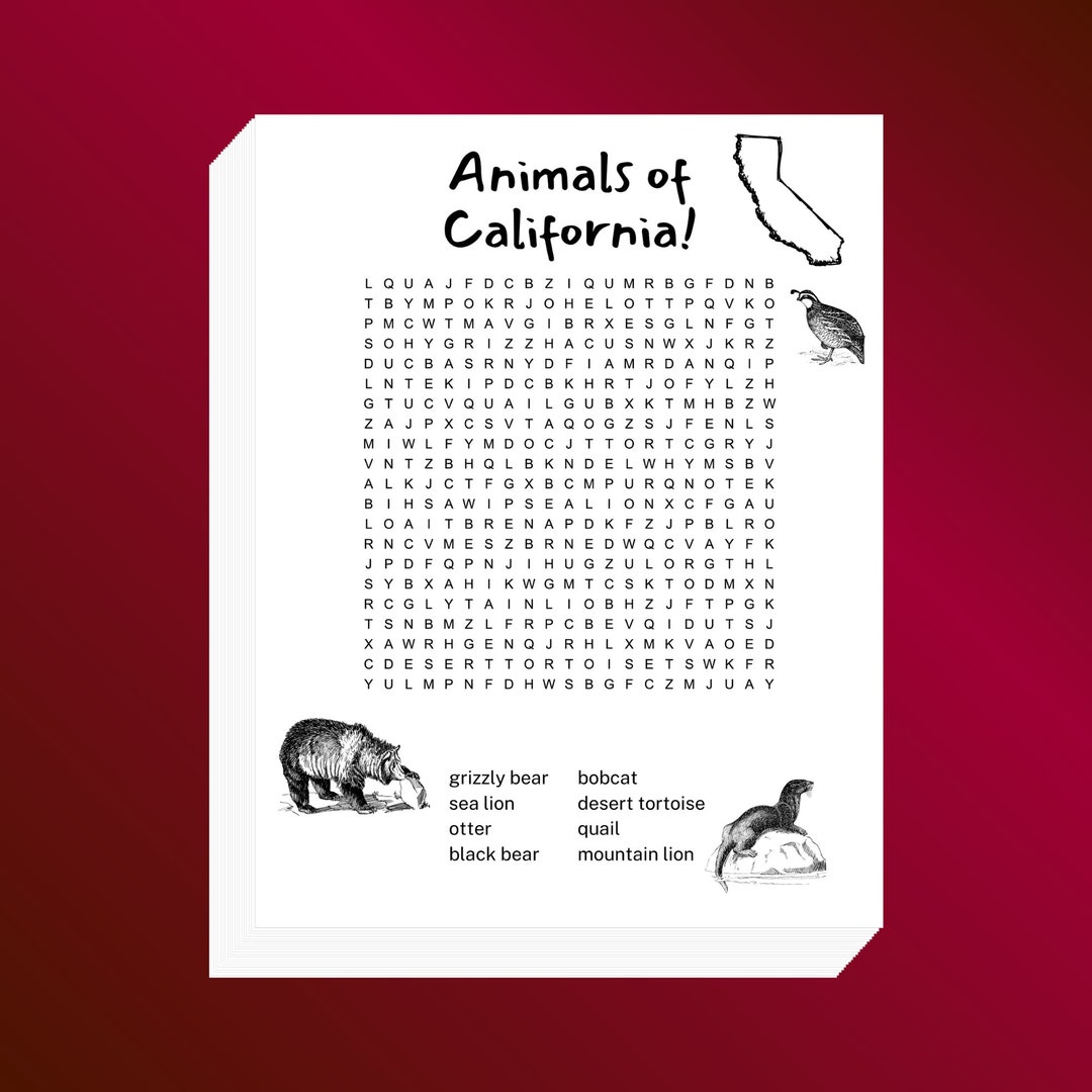 Animals of California Word Search Printable 8.5x11 Inch - Etsy