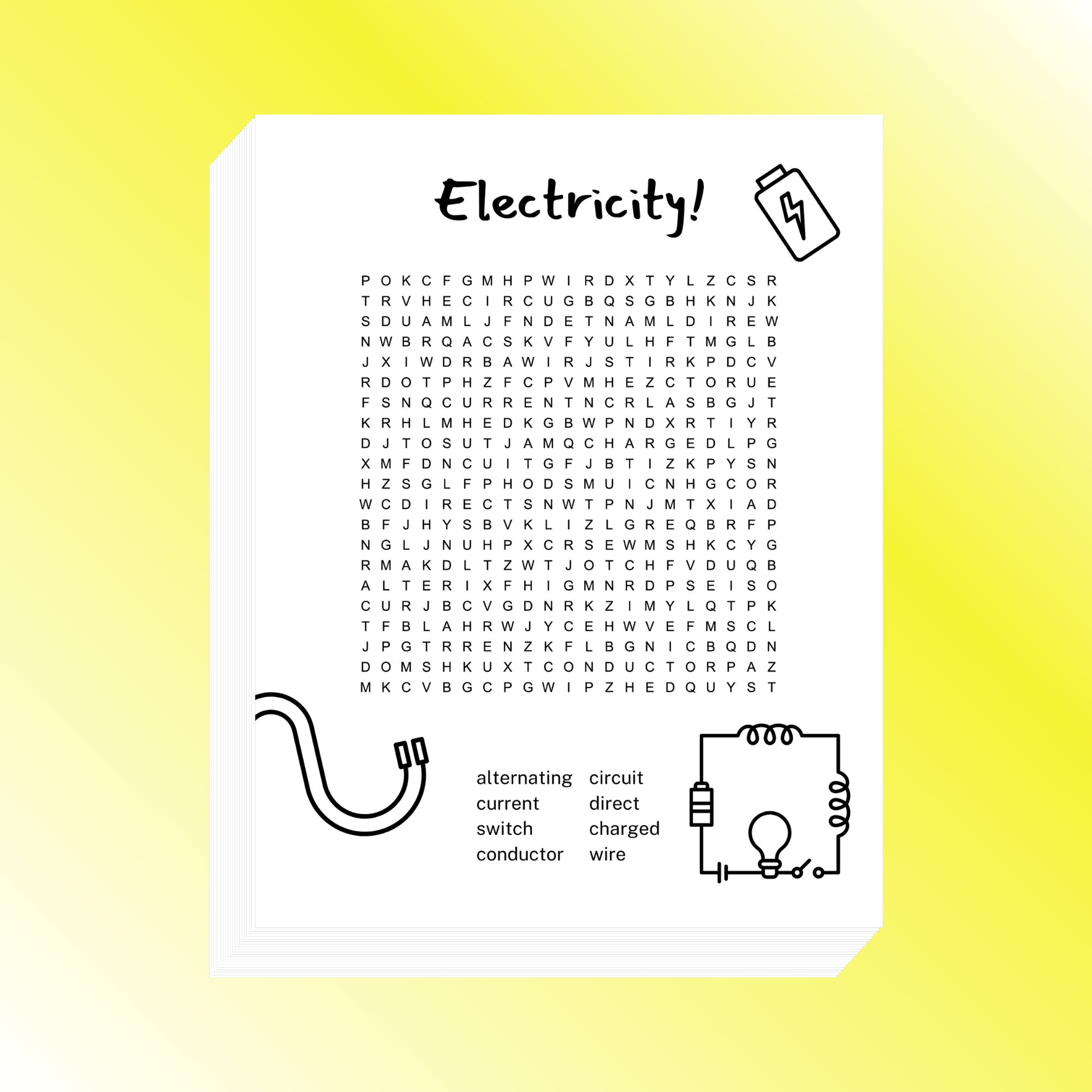 Electricity Word Search Printable 8.5x11 Inch - Etsy