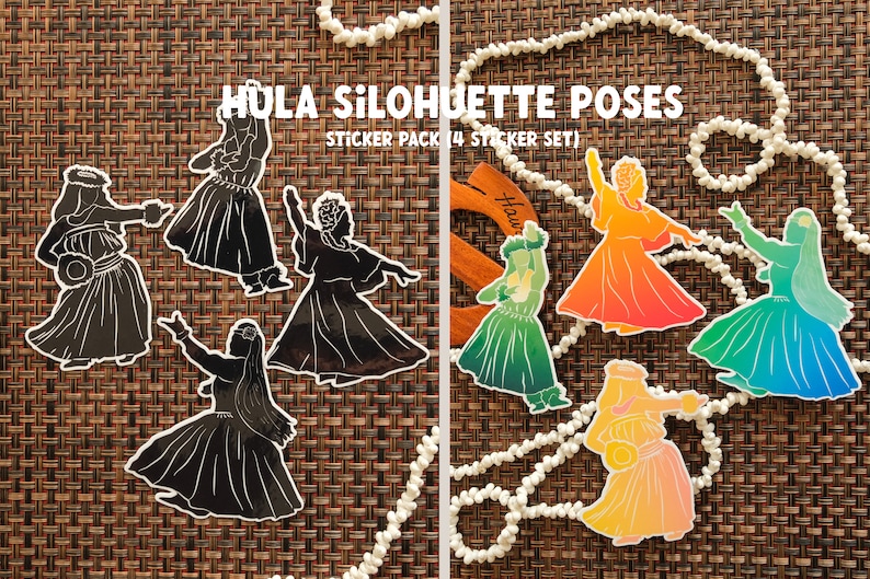 Hula Silhouette Poses Sticker Pack #3 (4 Sticker Set: 2 Styles) - Etsy