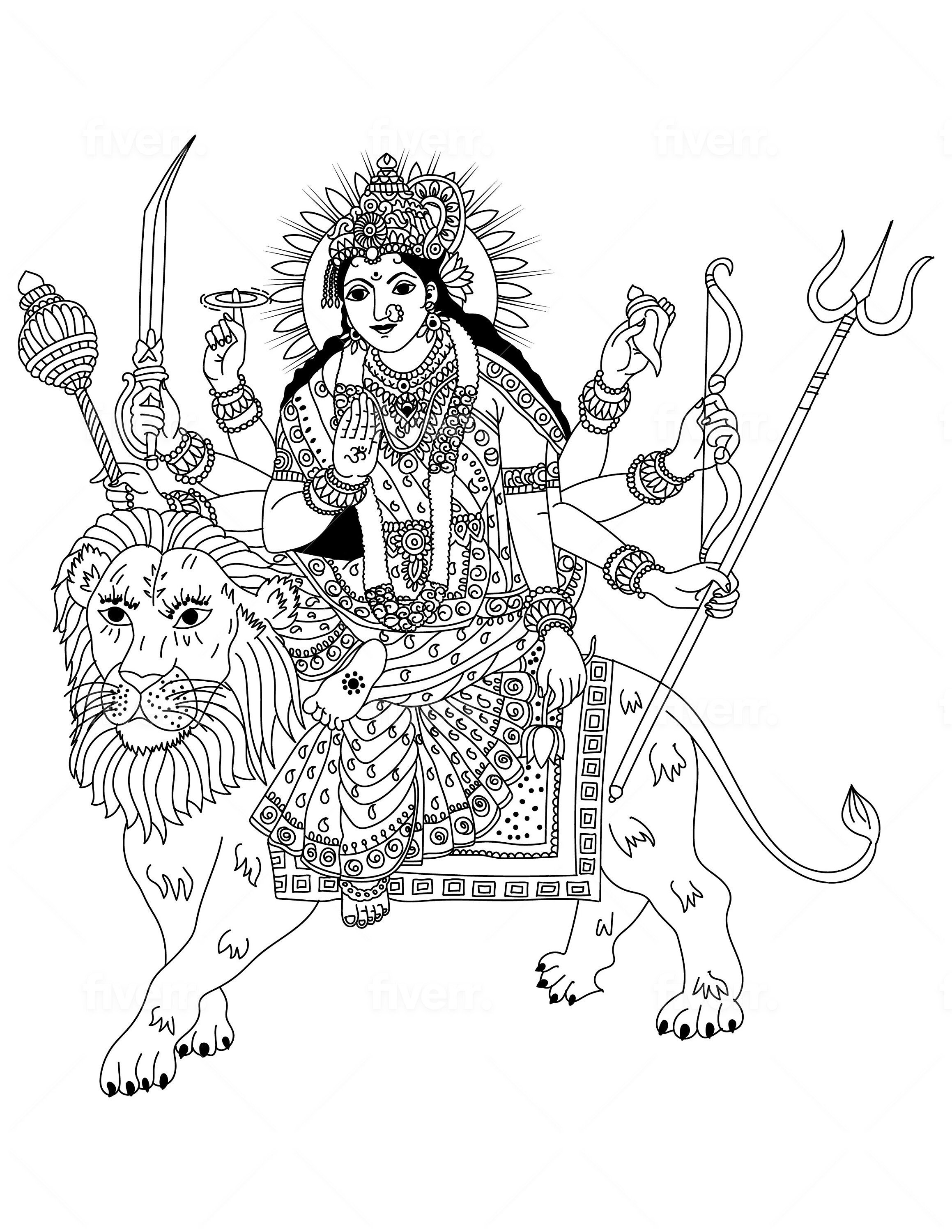 Mata Durga Colouring Pages Sketch Coloring Page