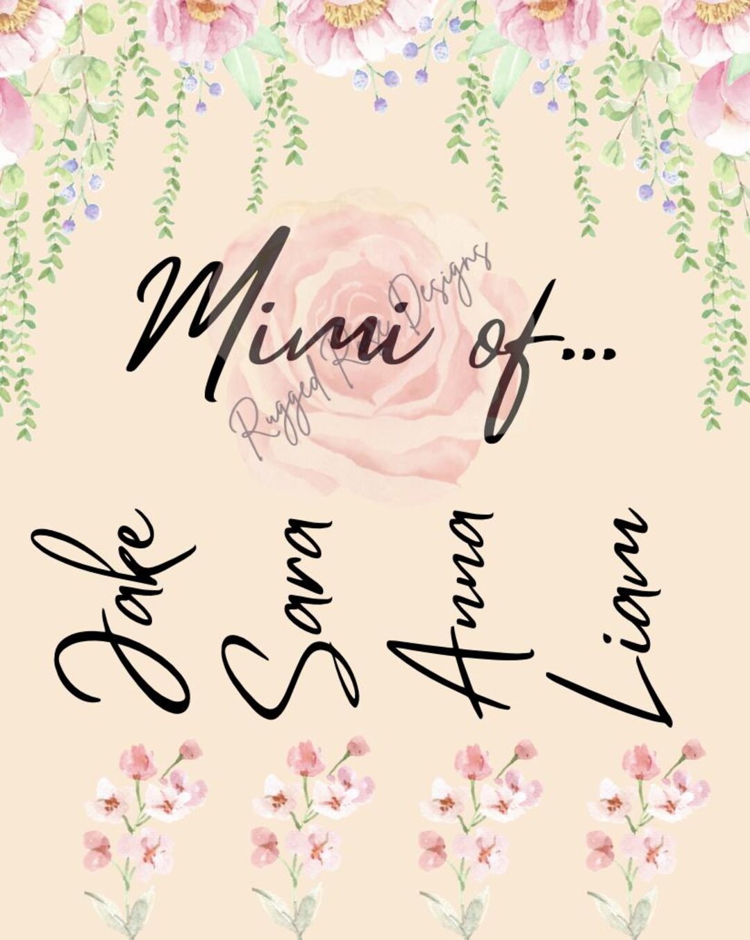 Editable Mimi Wall Art Template | Custom Grandkids Names | Floral 8x10 ...