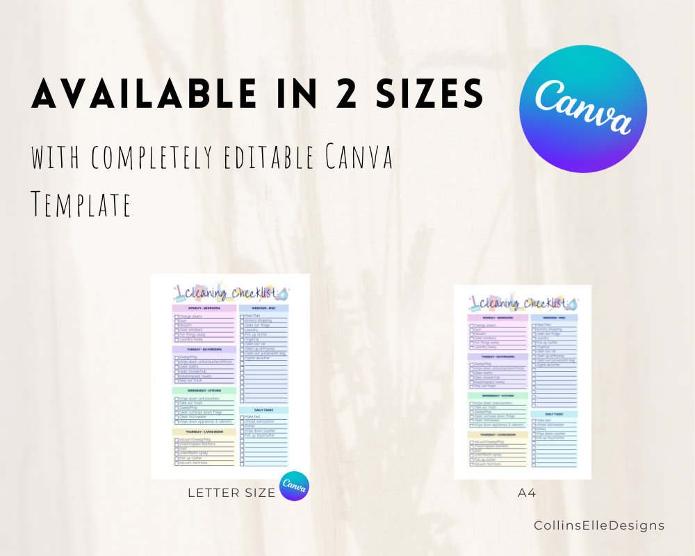 Cleaning Checklist, Canva Template, Cleaning Schedule, Daily Cleaning ...