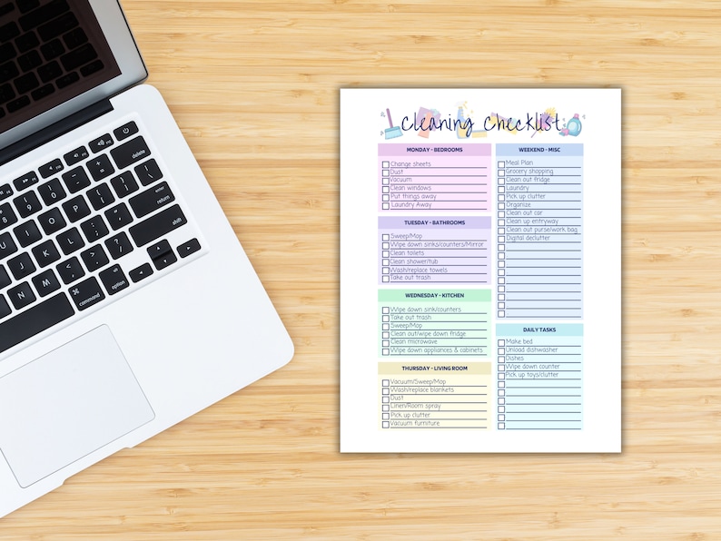 Cleaning Checklist Canva Template Cleaning Schedule Daily - Etsy