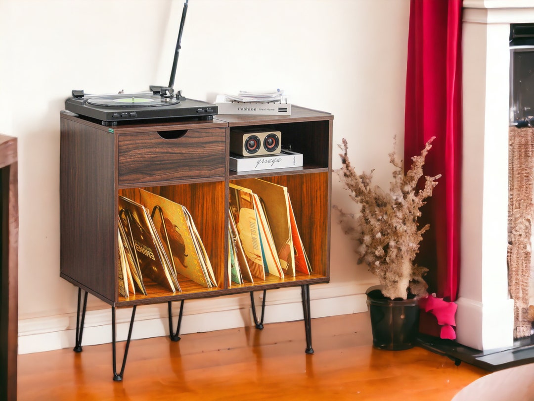 Large Record Player Stand, Mcm Turntable Stand, Solid Wood Vinyl Record ...