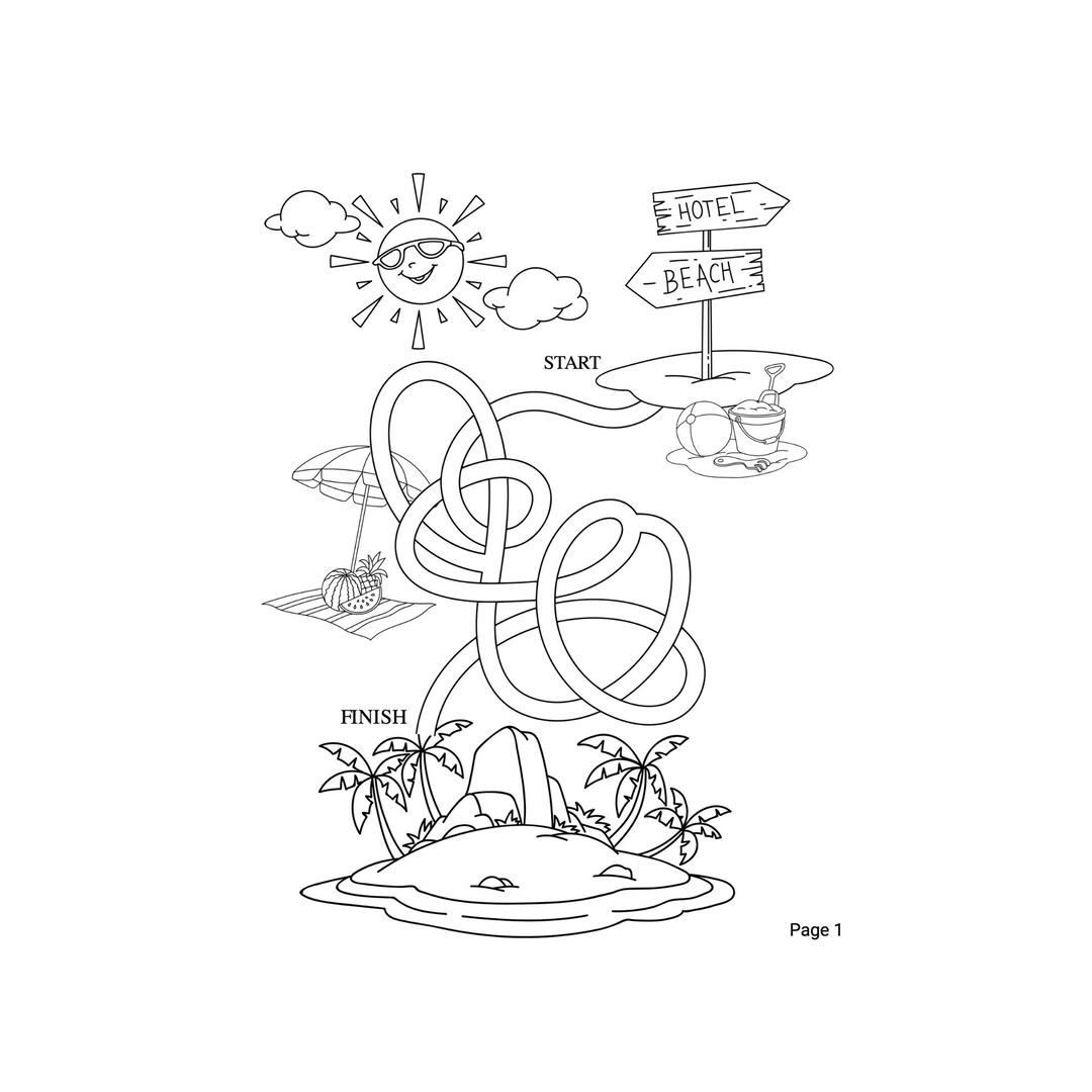 4 Fun Coloring Maze Pages With Solution Page - Beach, Mermaid, Space ...