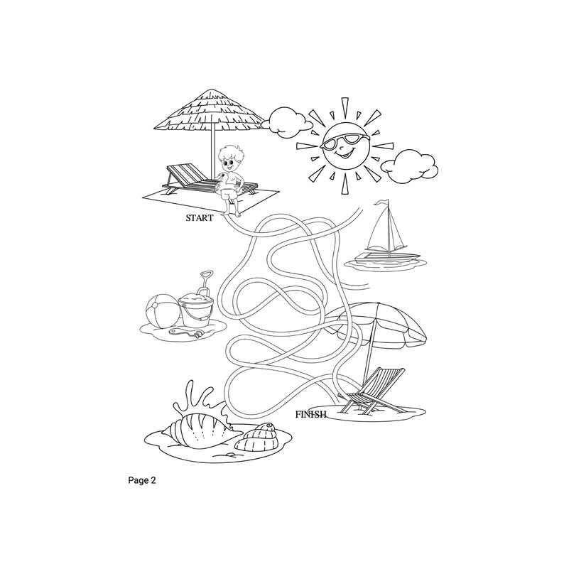 4 Fun Coloring Maze Pages With Solution Page - Beach, Mermaid, Space ...