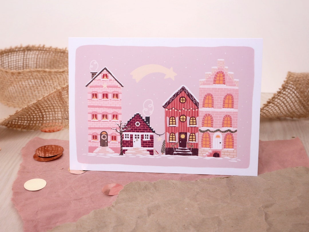 Christmas Card Houses in the Snow Without Labeling Across - Etsy