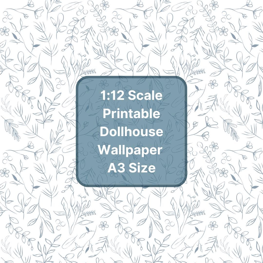 Printable Blue Floral Dollhouse Wallpaper | Miniature 1:12 Scale ...