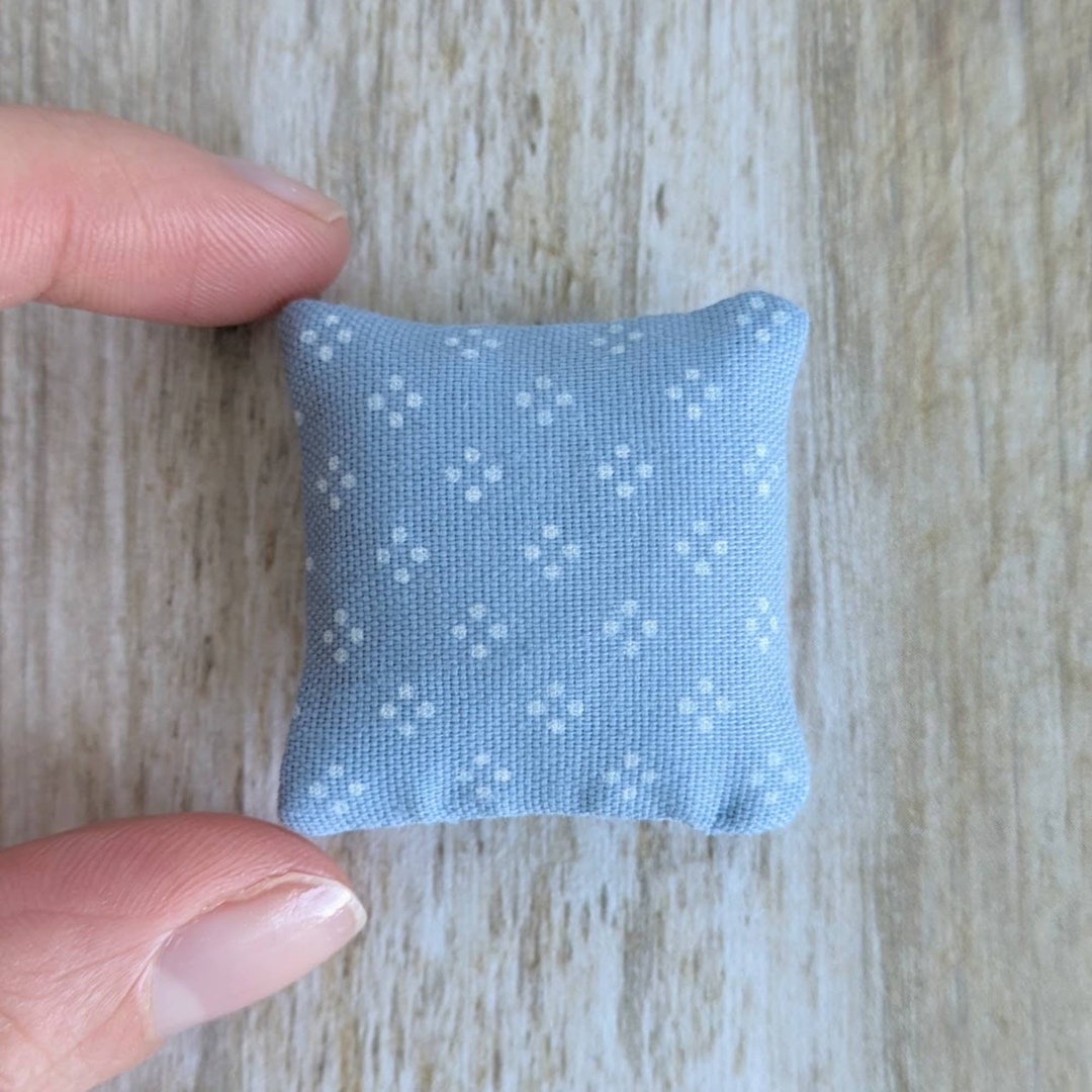 1:12 Scale Miniature Throw Pillow | Blue and White Dollhouse Cushion ...