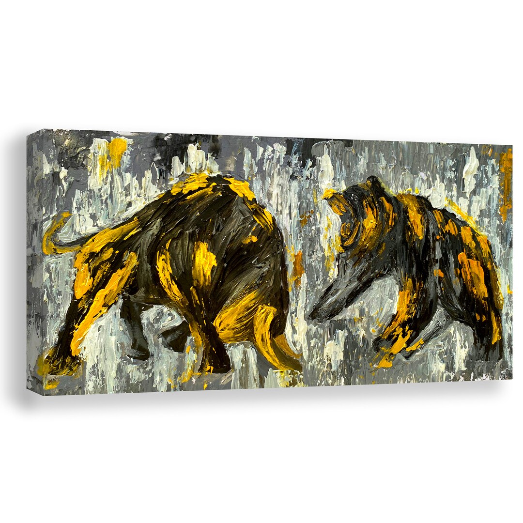 Bull Print Painting, Bull Bear Painting Wall Street Poster, Bull Bear ...